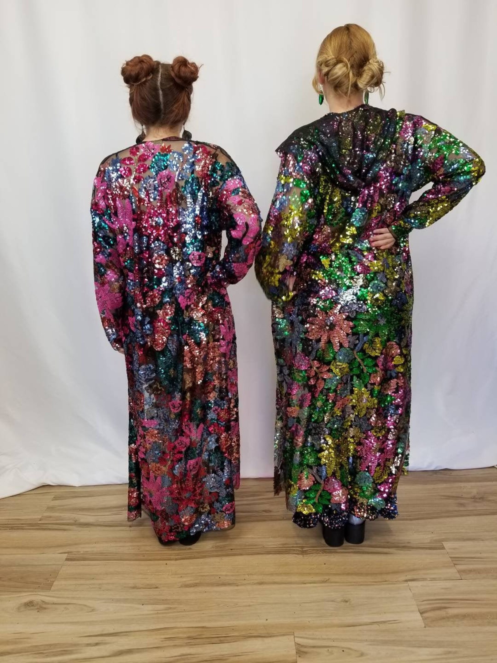 Hooded Floral Sequin Duster / Long Sheer Coat / Mesh Robe / Flower Lace ...