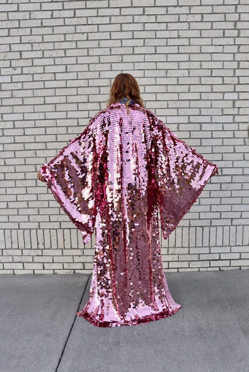 Pink Sequin Bell Sleeve Kimono / Festival Robe / Sequin Kaftan - Etsy