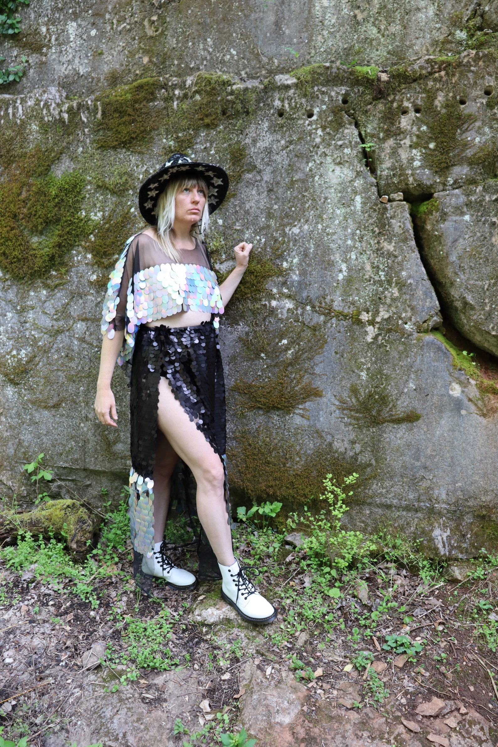 Sheer Boxy Sequin Crop Top High Low Black Mesh Holographic - Etsy