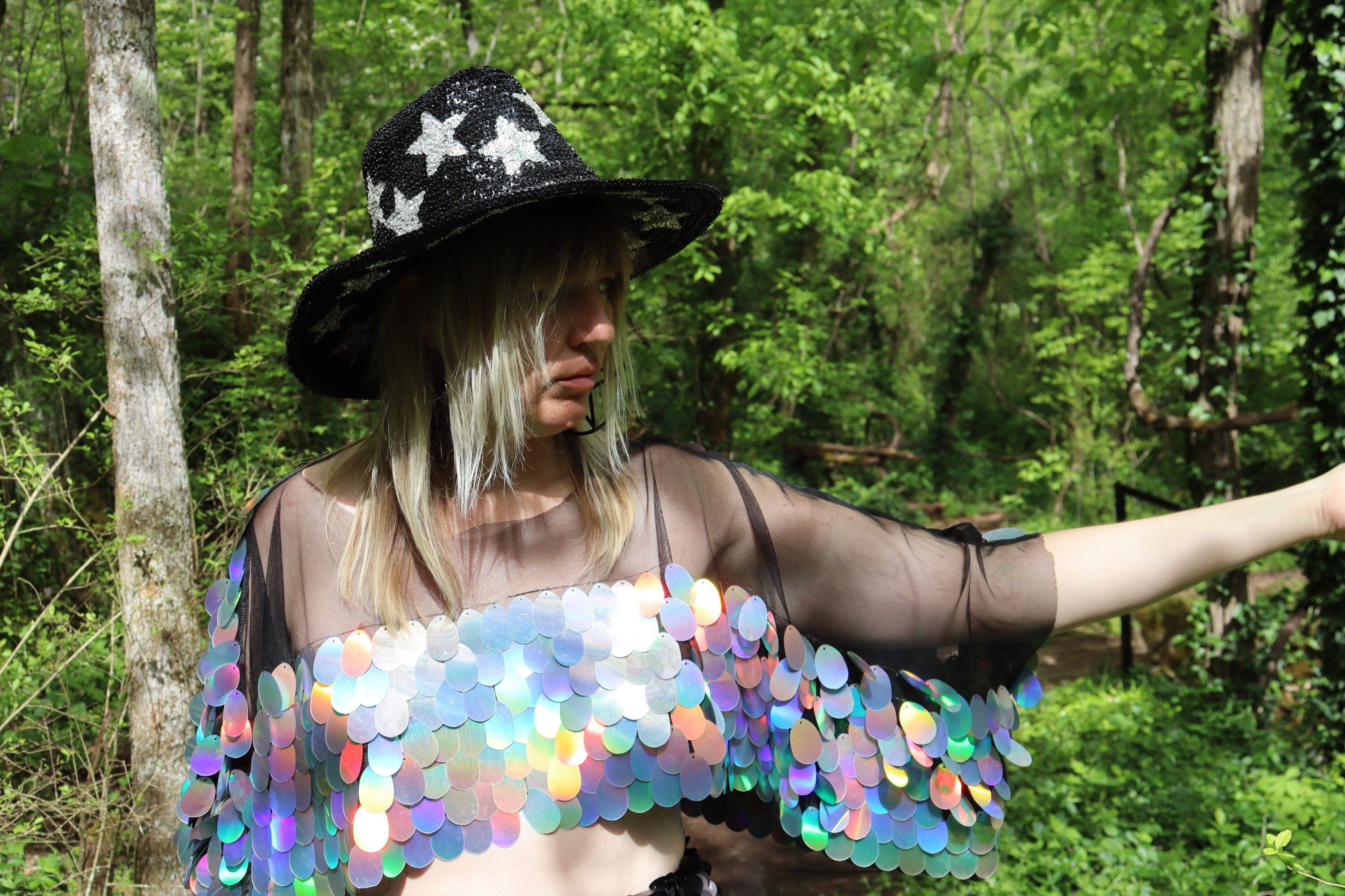 Sheer Boxy Sequin Crop Top High Low Black Mesh Holographic | Etsy