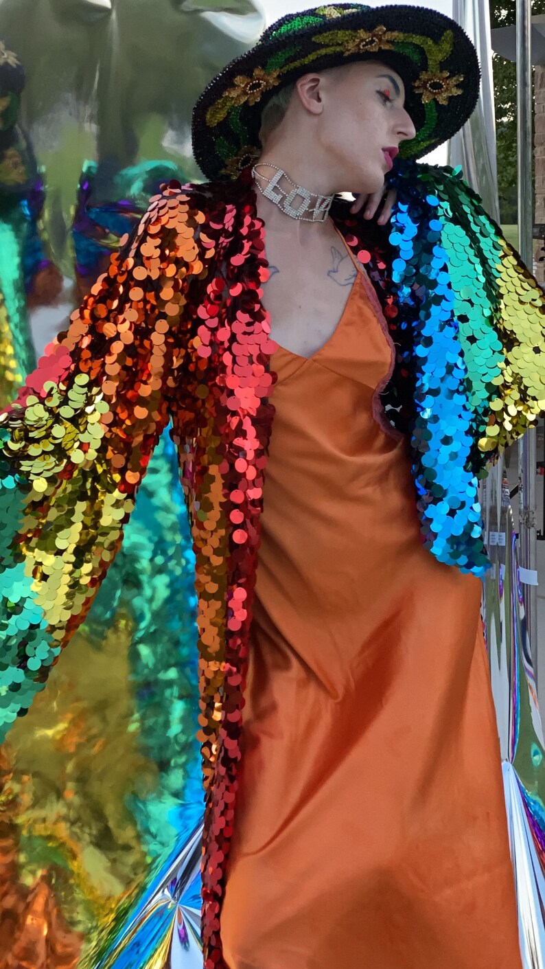 Rainbow Pride Sequin Bell Sleeve Kimono Inspired Festival Robe - Etsy