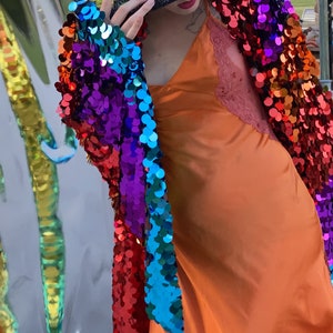 Rainbow Pride Sequin Bell Sleeve Kimono Inspired Festival Robe Plus ...