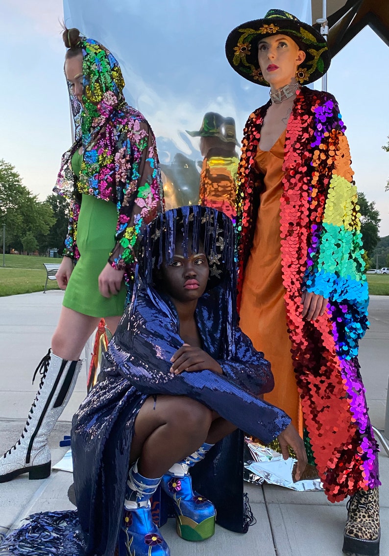 Rainbow Pride Sequin Bell Sleeve Kimono Inspired Festival Robe - Etsy