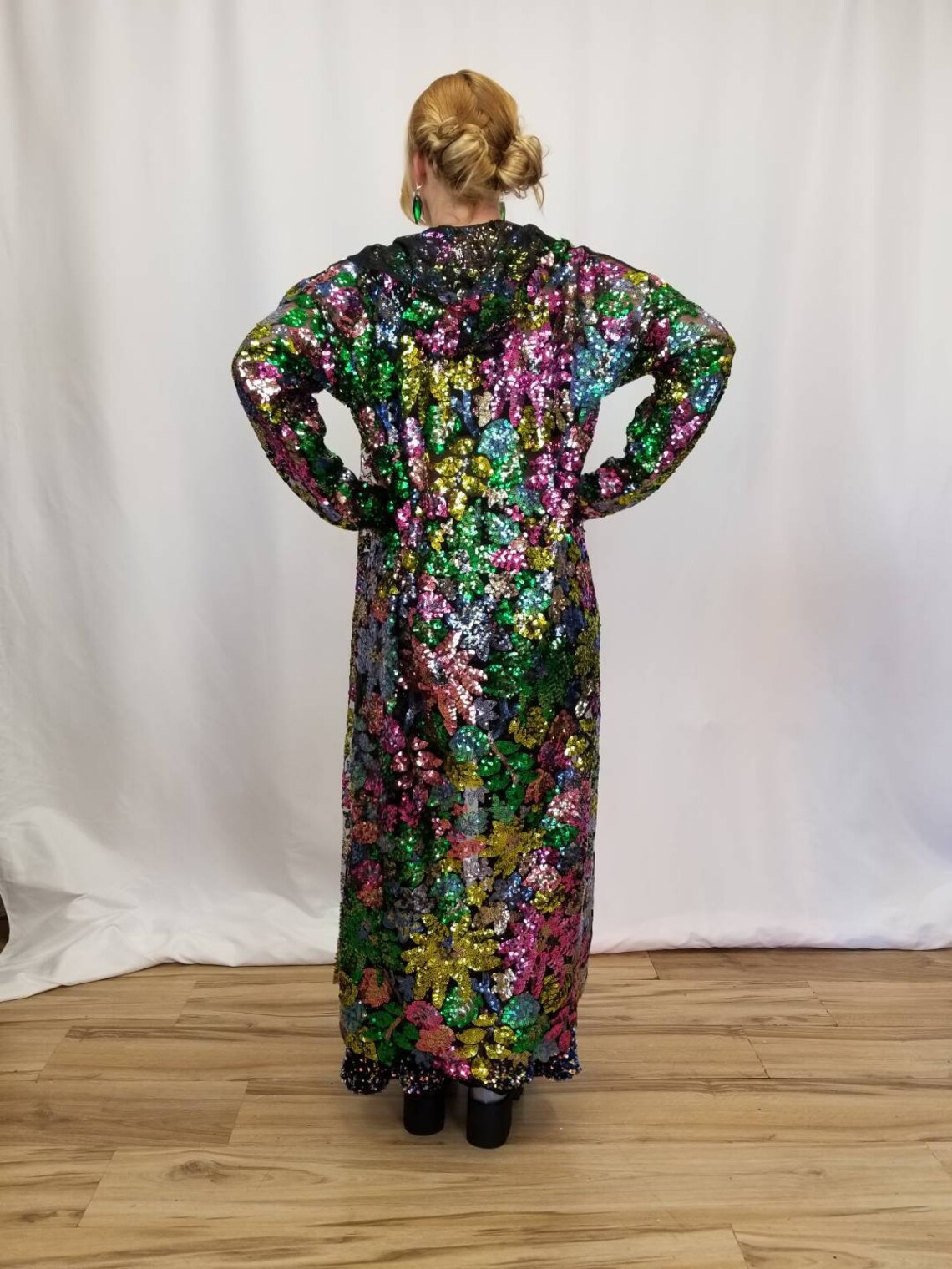 Hooded Floral Sequin Duster / Long Sheer Coat / Mesh Robe / | Etsy