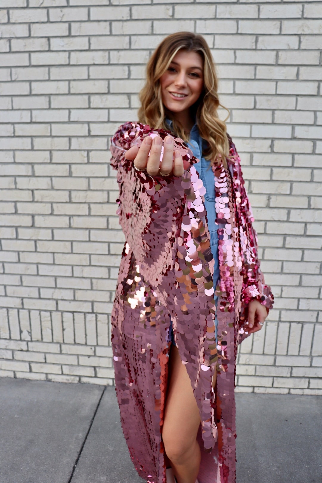 Pink Sequin Bell Sleeve Kimono / Festival Robe / Sequin Kaftan - Etsy