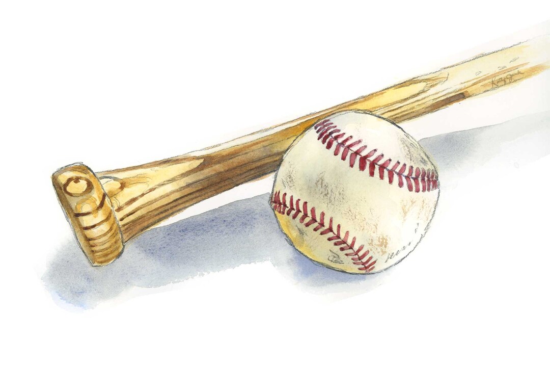 Baseball and Bat Art Print, Baseball Wall Art for Kids, Dad, Man, Baby ...