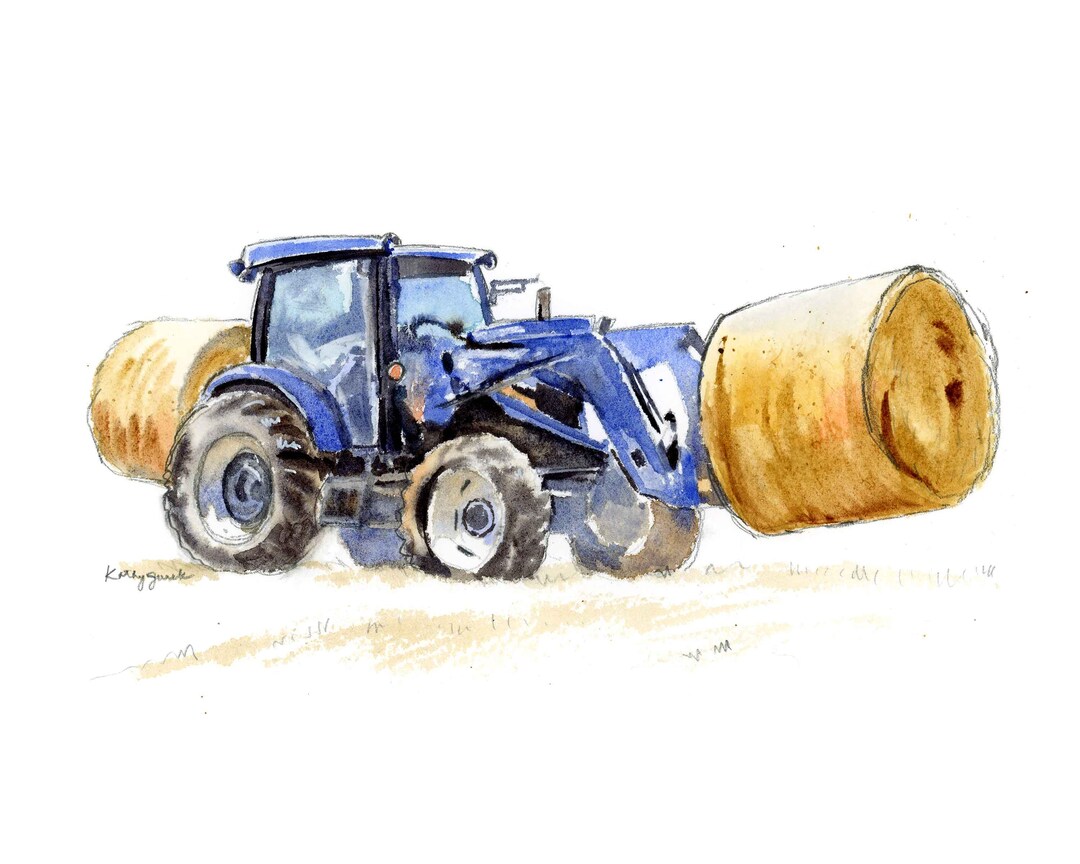 Blue Tractor Watercolor Print #9: Farm Nursery Wall Art (digital ...