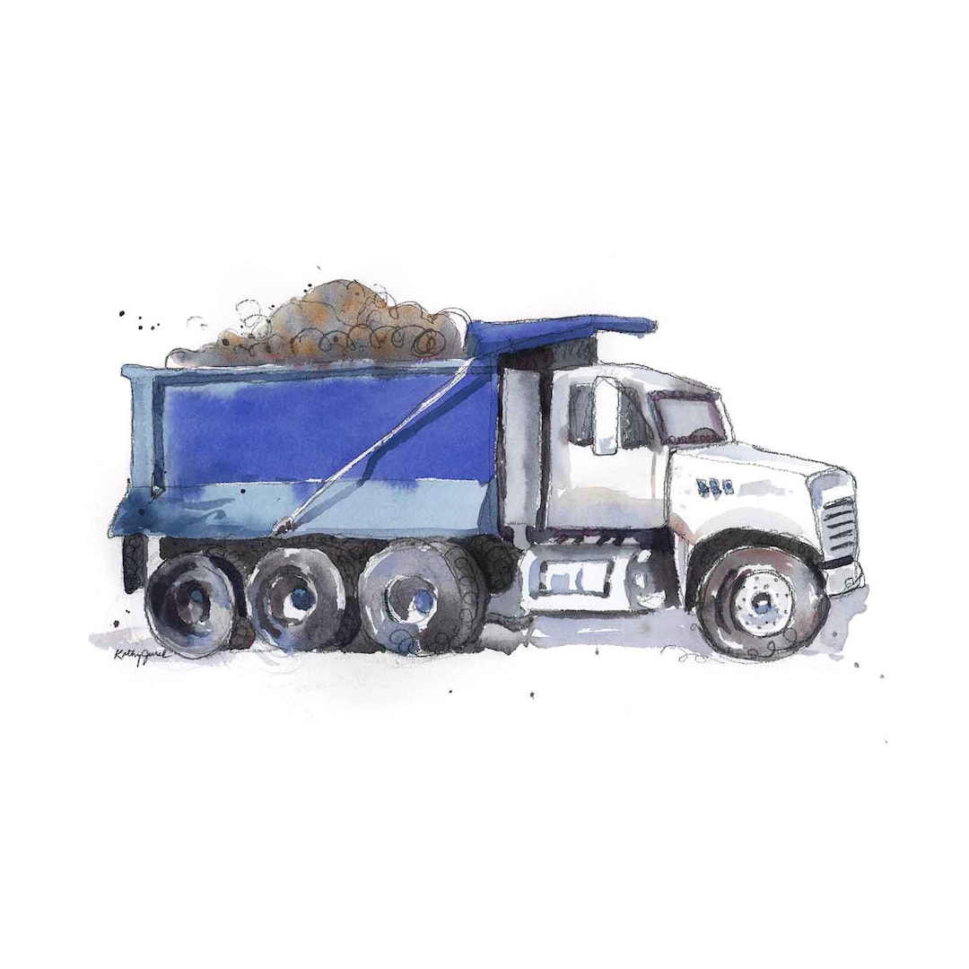 Blue Dump Truck Print for Baby and Toddler Boys Rooms, Construction ...