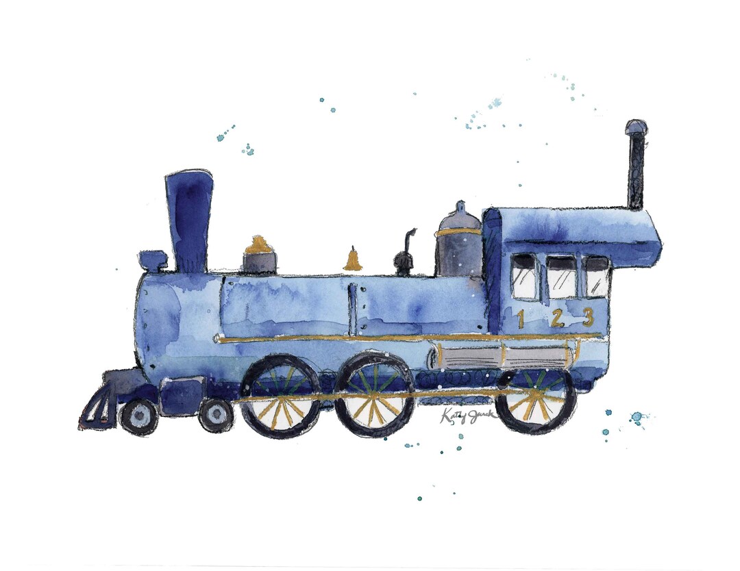 Navy Blue Train Watercolor Print: Boy's Nursery Wall Art - Etsy