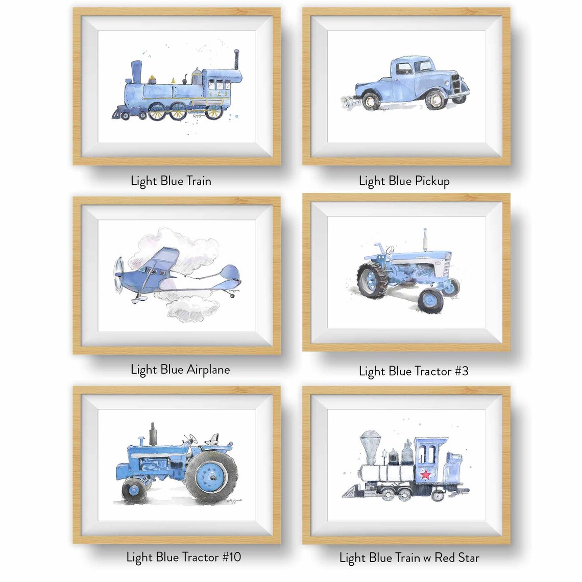 Light Blue Transportation Prints for Toddler Boys Room Set of - Etsy