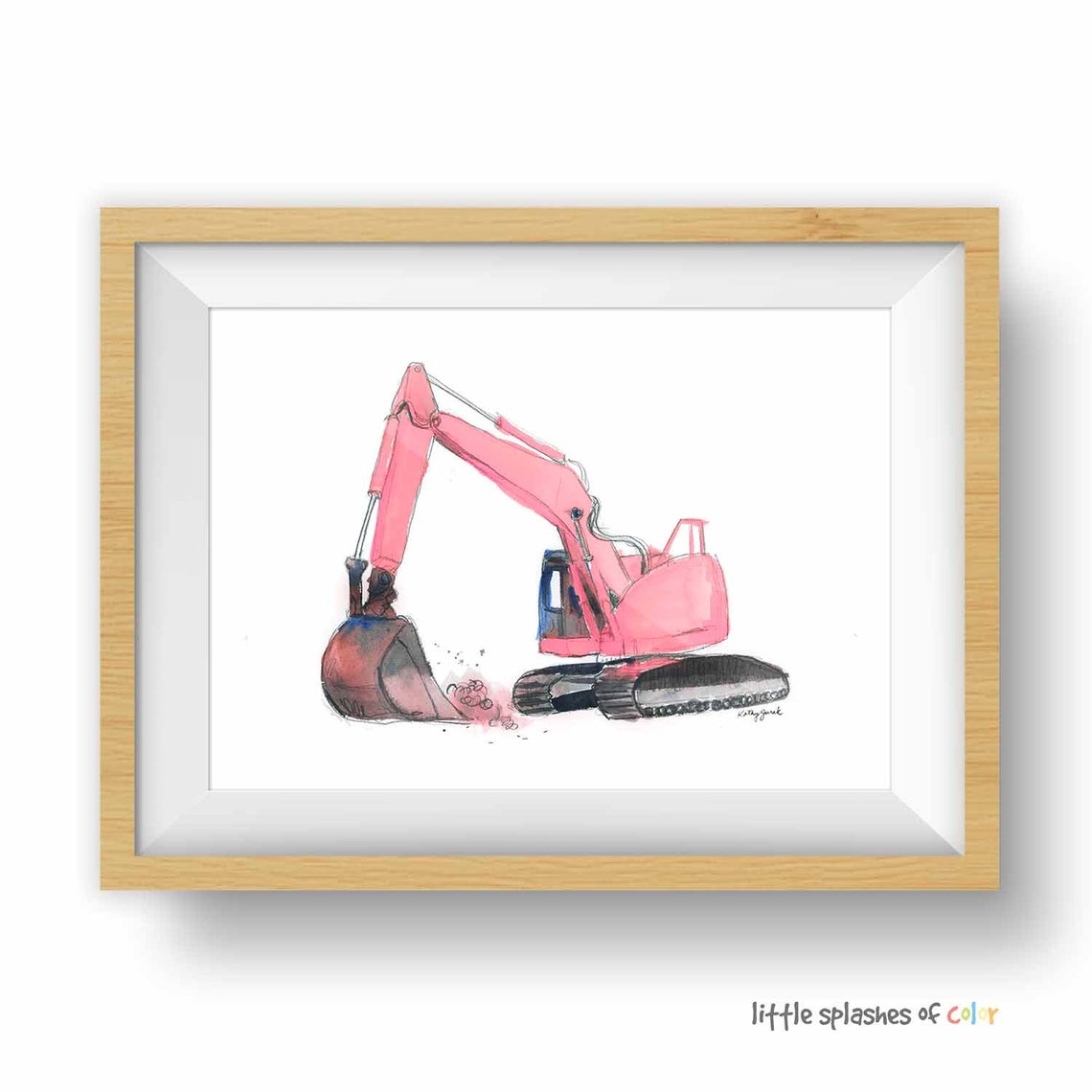 Pink Excavator Truck Print for Toddler Girls Room Decor Truck - Etsy