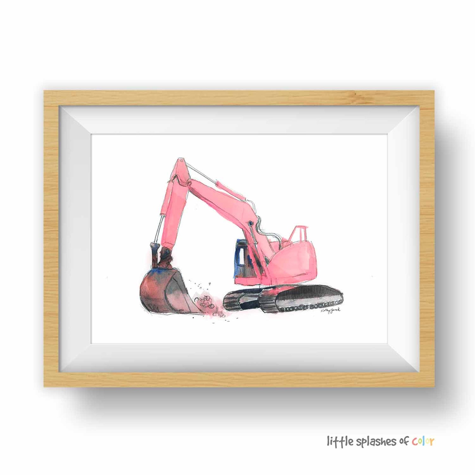 Pink Excavator Truck Print for Toddler Girls Room Decor Truck - Etsy