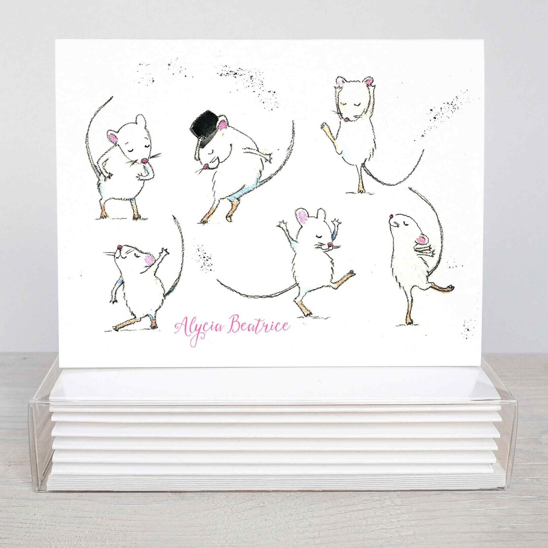 Dancing Mice Note Cards Set, Cute Mouse Greeting Cards, Gift for Her ...