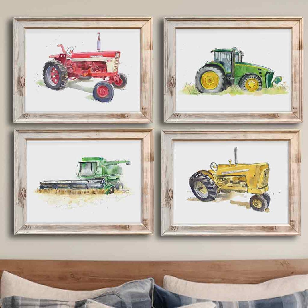 Farm Tractor Prints Set, Nursery Decor, Watercolor Tractor Decor ...