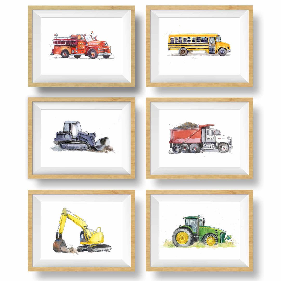 Transportation Vehicles Nursery Prints Set, Baby and Toddler Boys Rooms ...