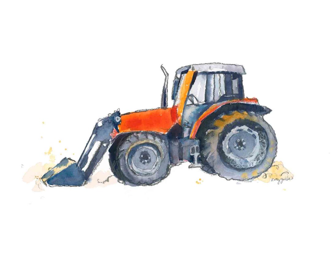 Tractor Art Digital Download, Orange Farm Tractor Wall Decor, Nursery ...
