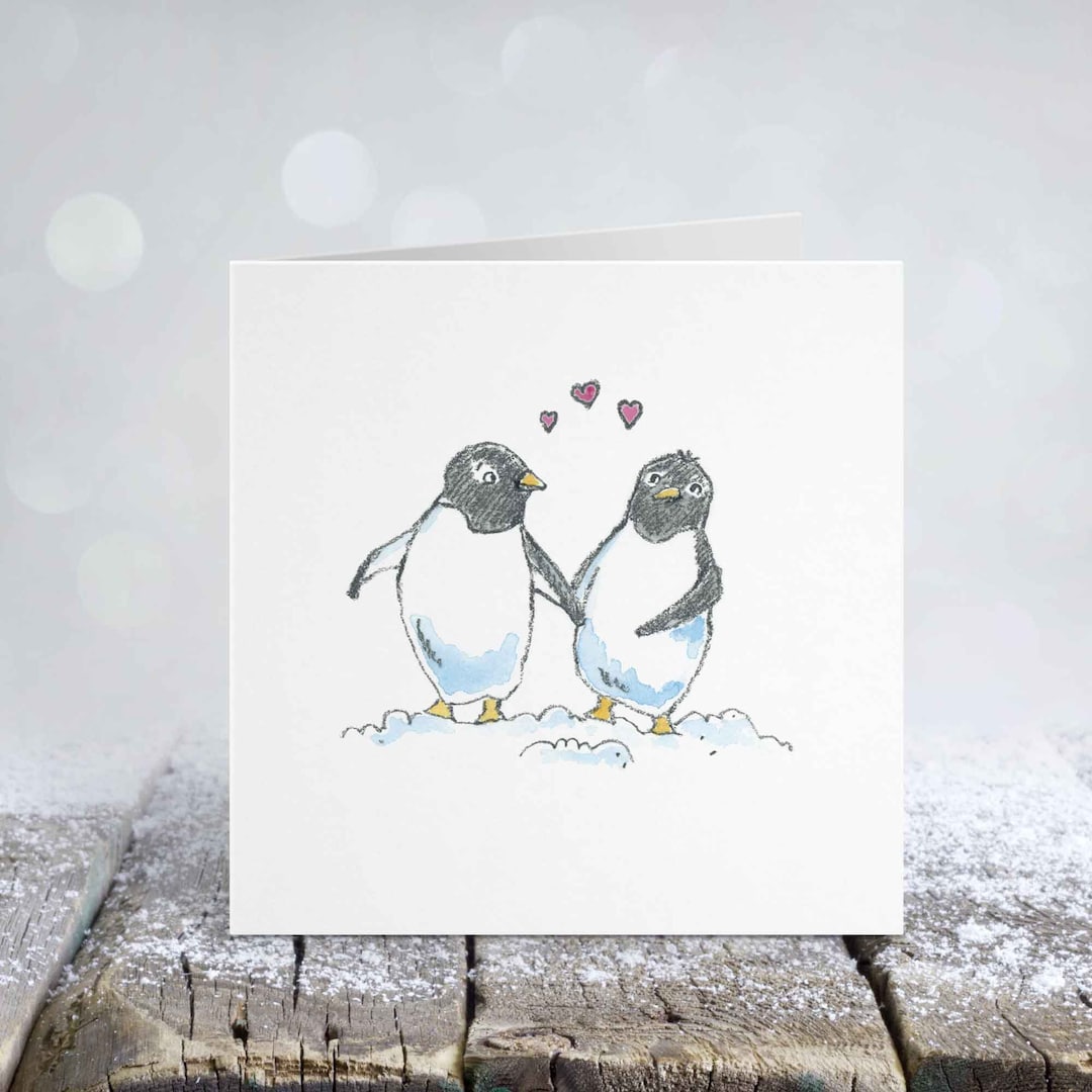 Cute Penguins Love Card for Birthday, Anniversary Card, Valentine's Day ...