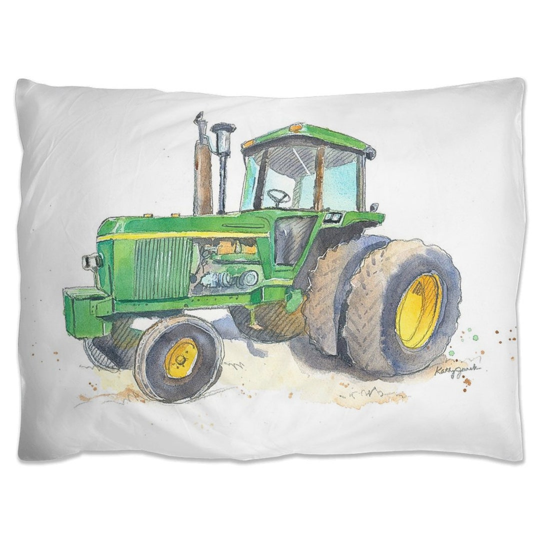 Green Tractor Pillowcase for Toddler Boy Bedroom, Farm Nursery, Tractor ...