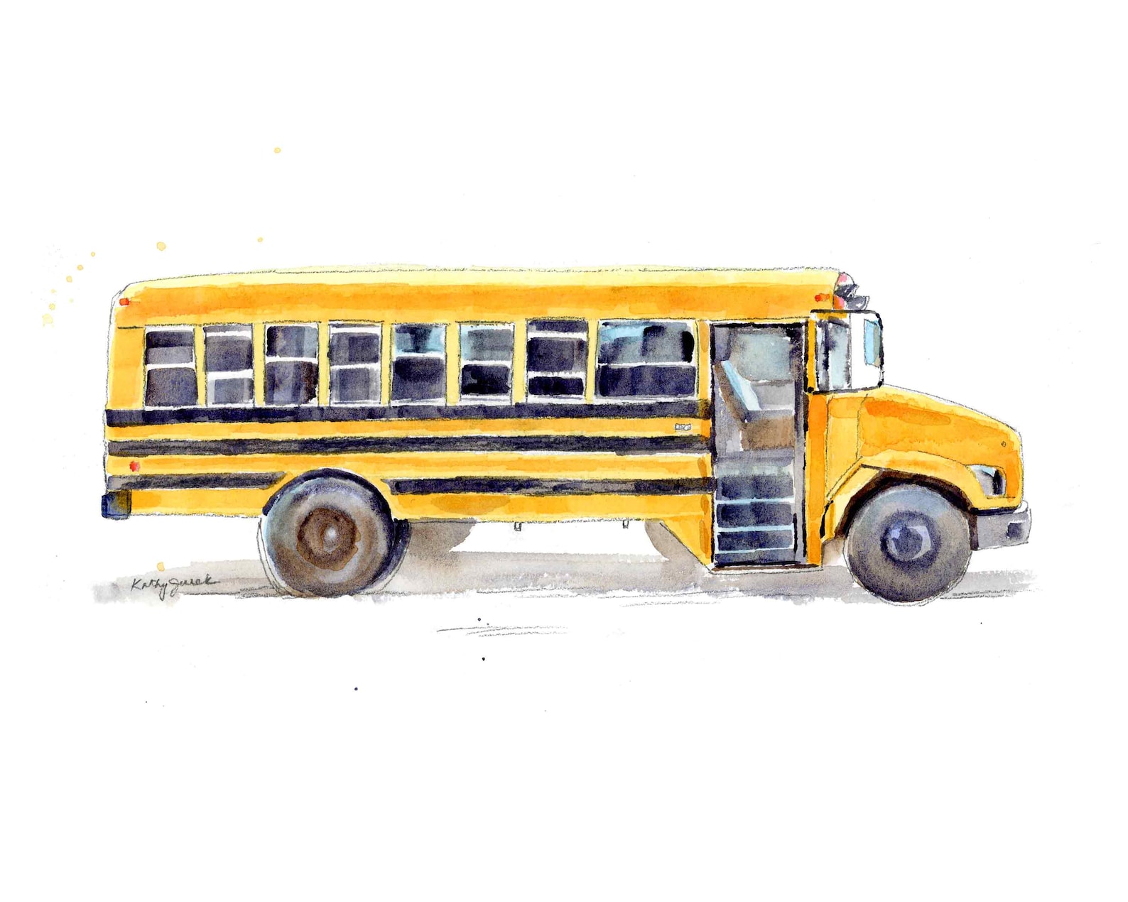 Yellow School Bus Watercolor Print: Transportation Nursery Art (digital ...