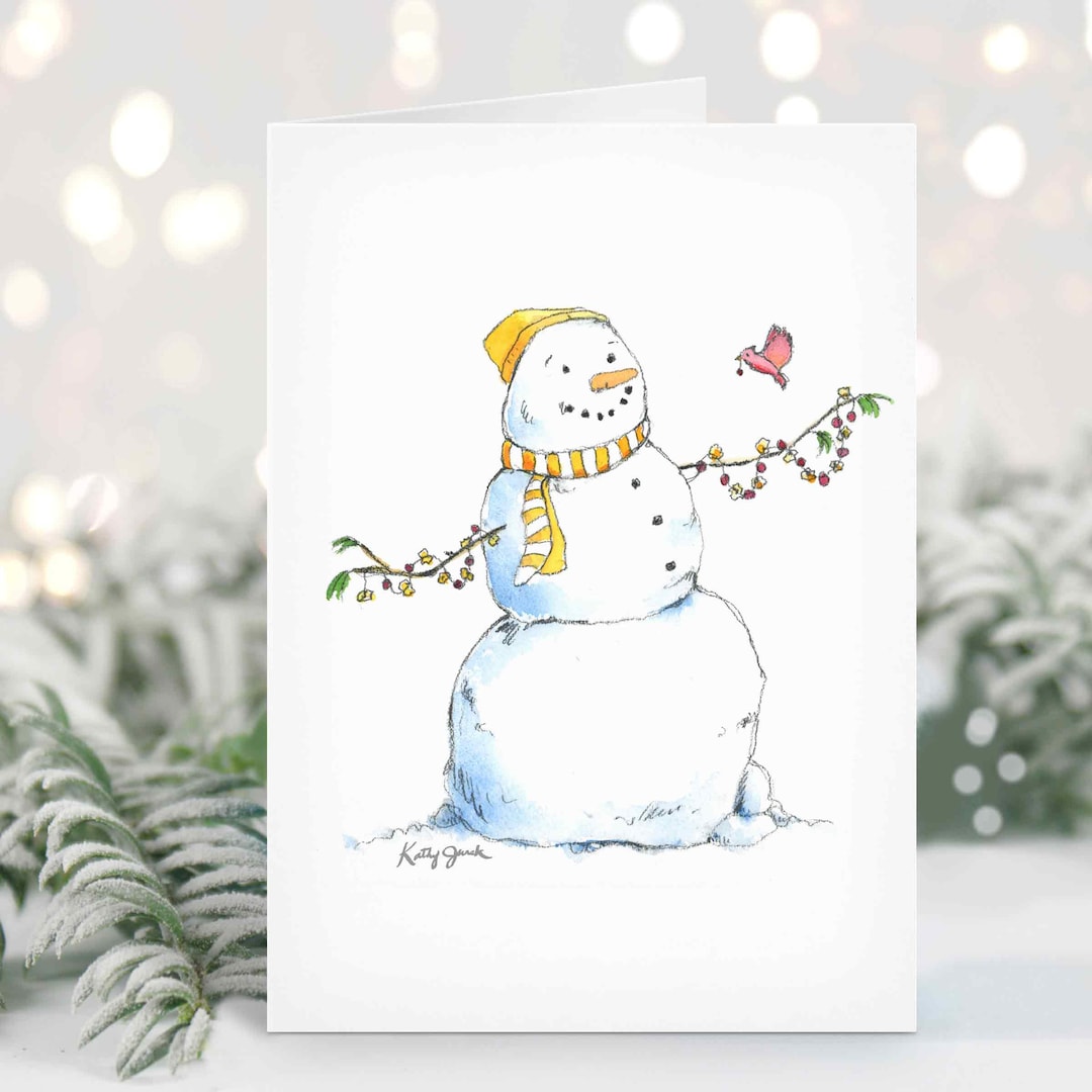Snowman Cards Set #3, Snowmen Watercolor Christmas Cards, 6 Assorted ...