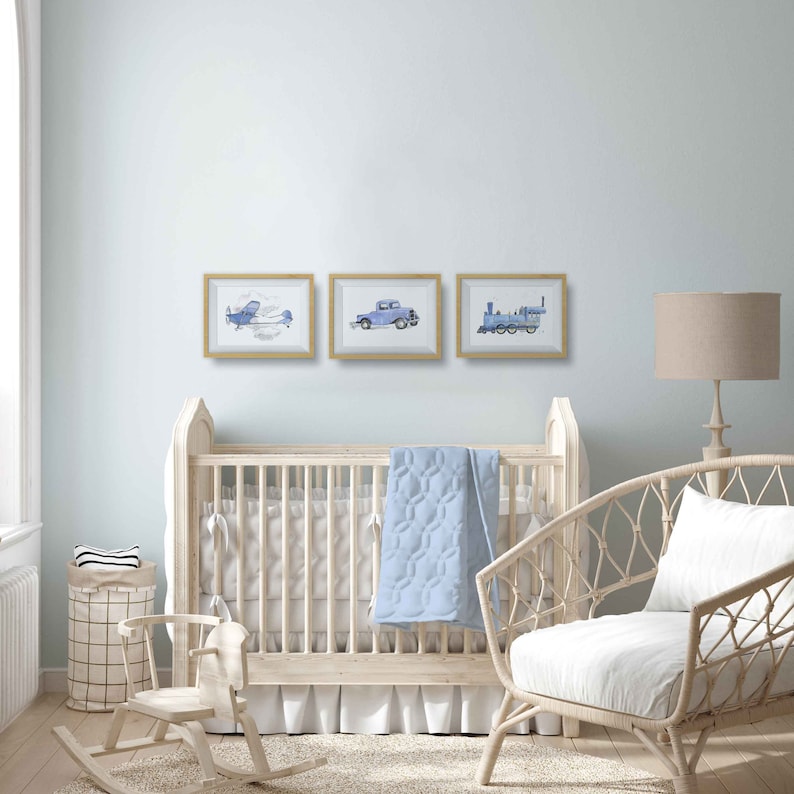 Light Blue Transportation Prints for Toddler Boys Room Set of | Etsy