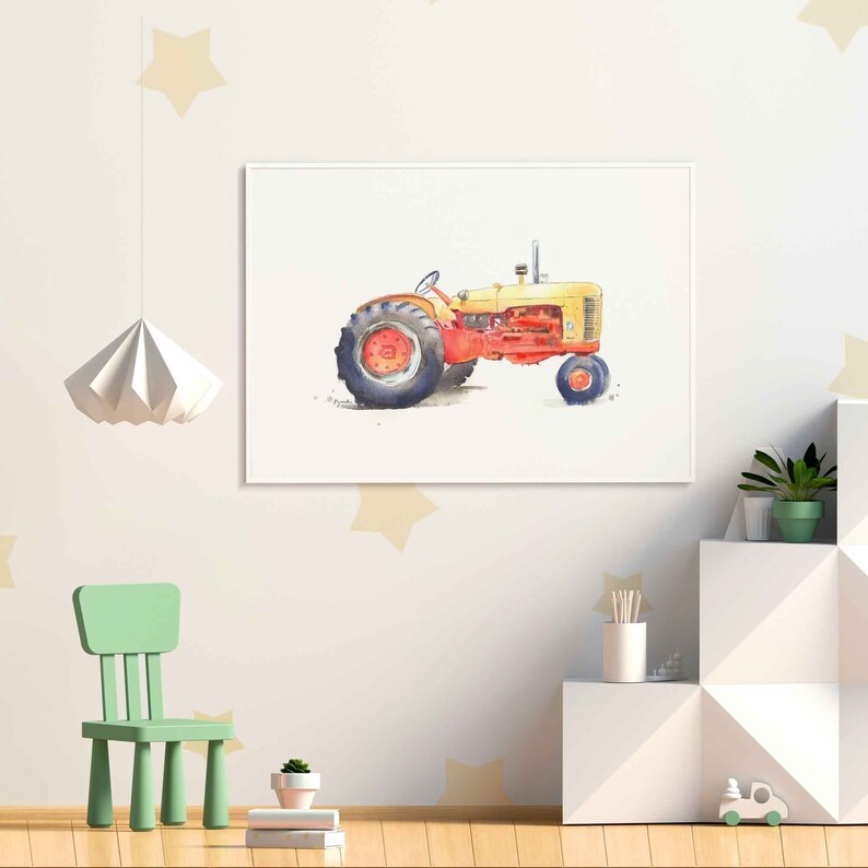 Tractor Gift Red Yellow Tractor Print Tractor Wall Art Farm - Etsy
