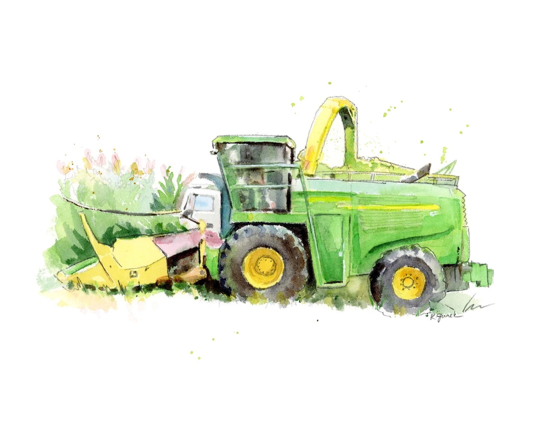 Watercolor Forage Harvester Tractor Print Farm Nursery Art Digital