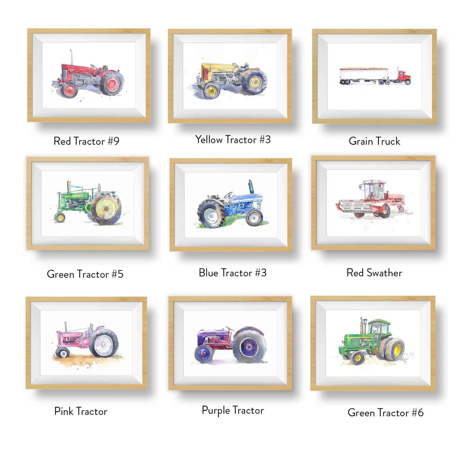 Farm Tractor Prints Set, Nursery Decor, Watercolor Tractor Decor ...