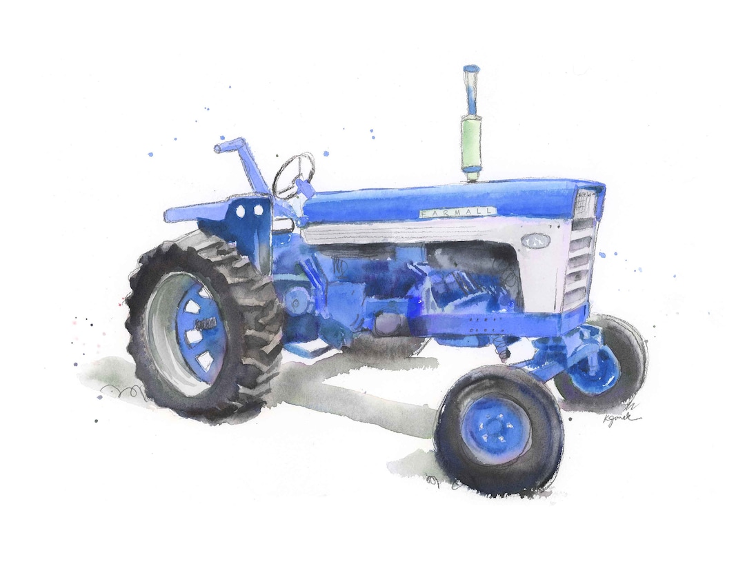 Blue Tractor Print #2, Tractor Painting, Tractor Wall Art, Tractor Gift ...