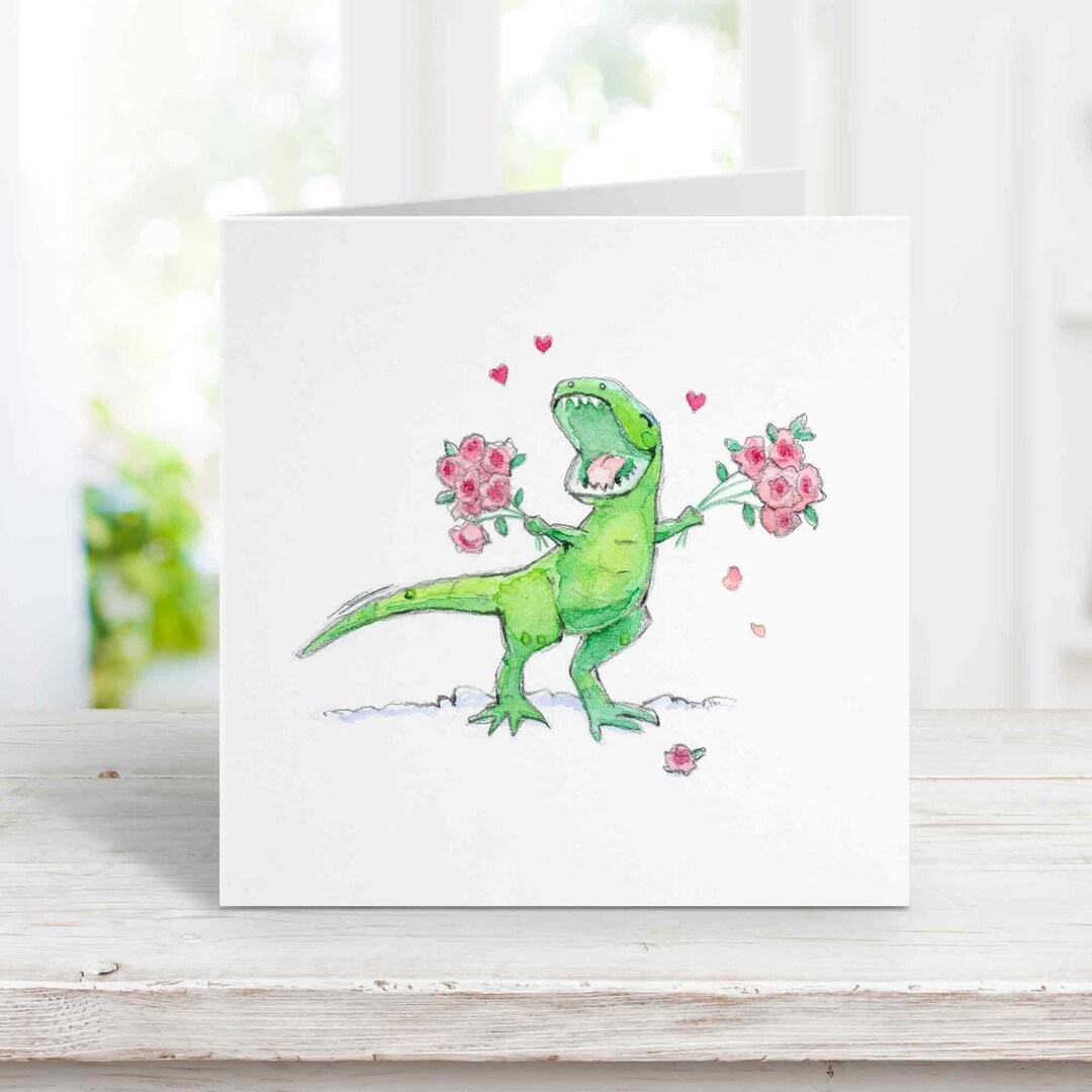 Cute T-rex Love Card for Birthday, Anniversary Card, Valentine's Day ...