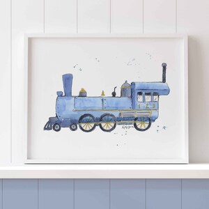Light Blue Train Print for Toddler Boys Room, Nursery Wall Art Decor ...