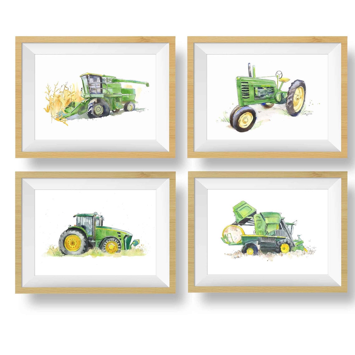 Set of 4 Green Tractor Prints, Farm Nursery Wall Art, Tractor Decor for ...