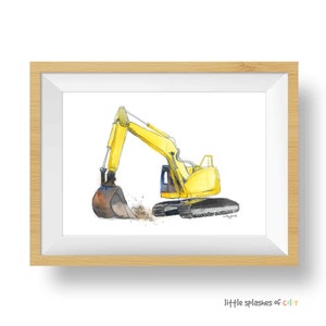 Excavator Truck Print, Kids Construction Wall Art, Yellow Nursery Decor ...
