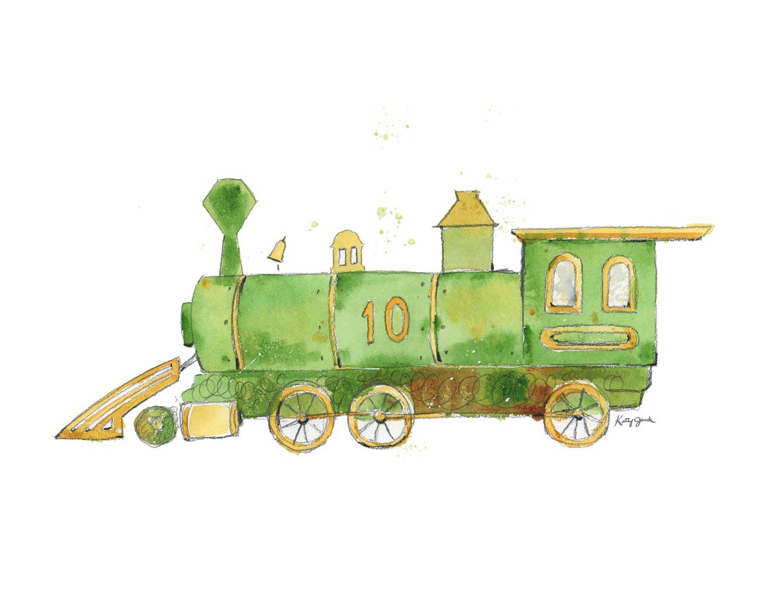 Green Steam Train Print for Kids Room, Train Wall Art, Nursery Wall ...