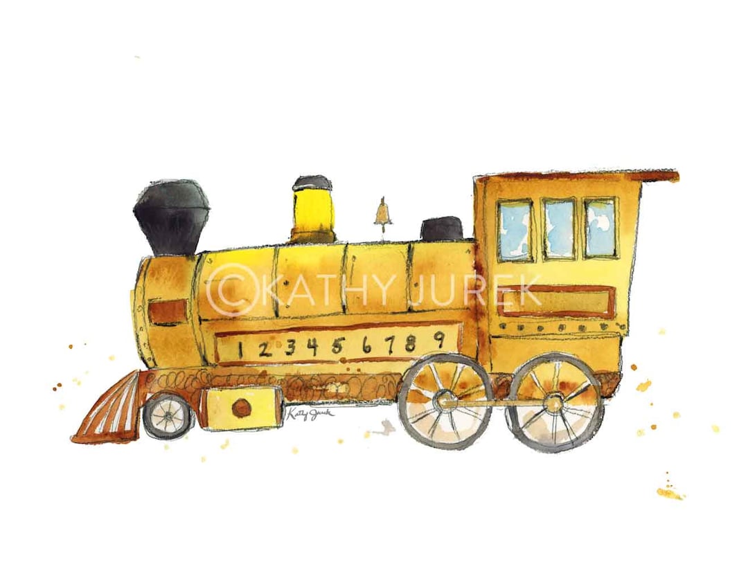 Yellow Steam Engine Train Print, Transportation Nursery Wall Art Decor ...