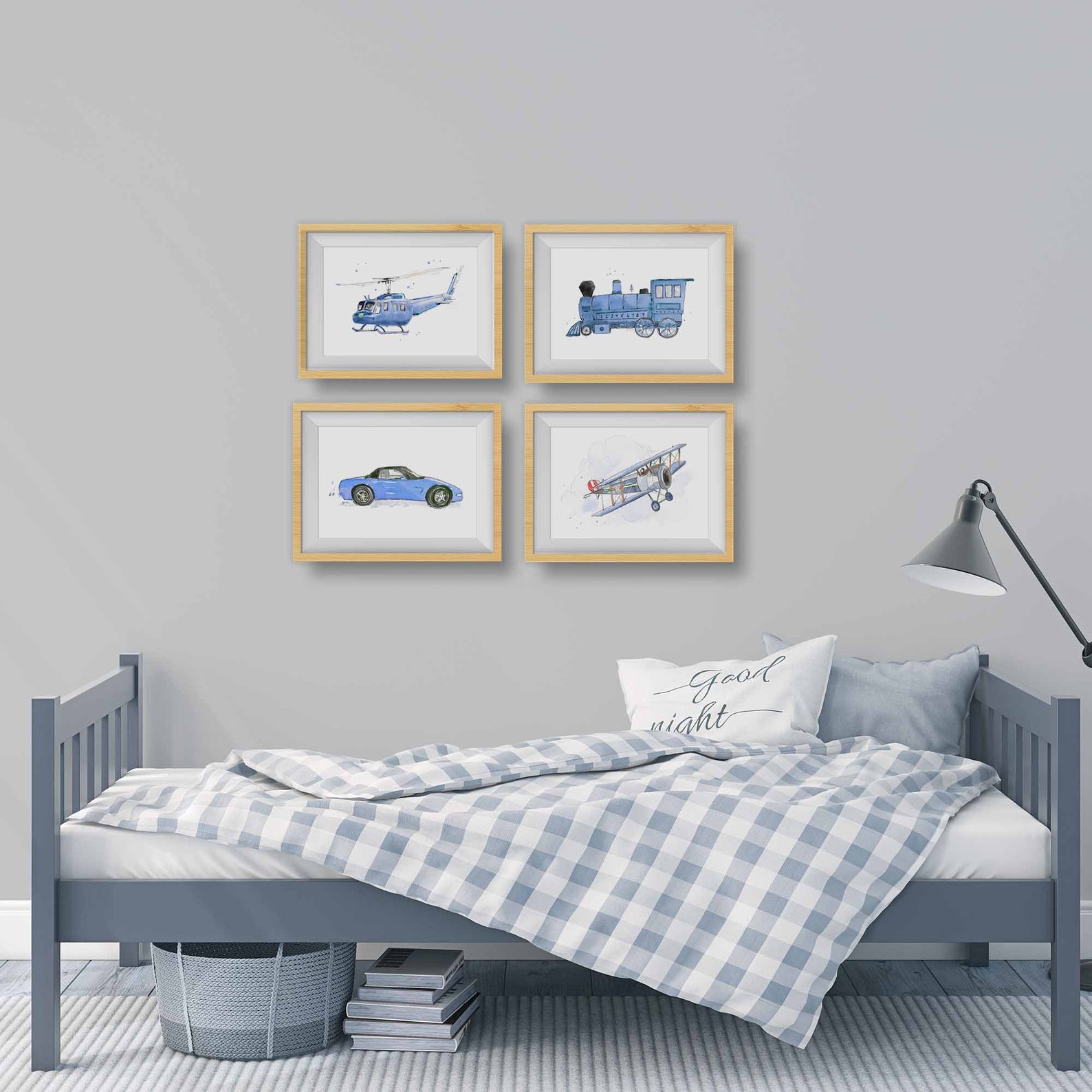 Light Blue Transportation Prints for Baby and Toddler Boys Room, Kids ...