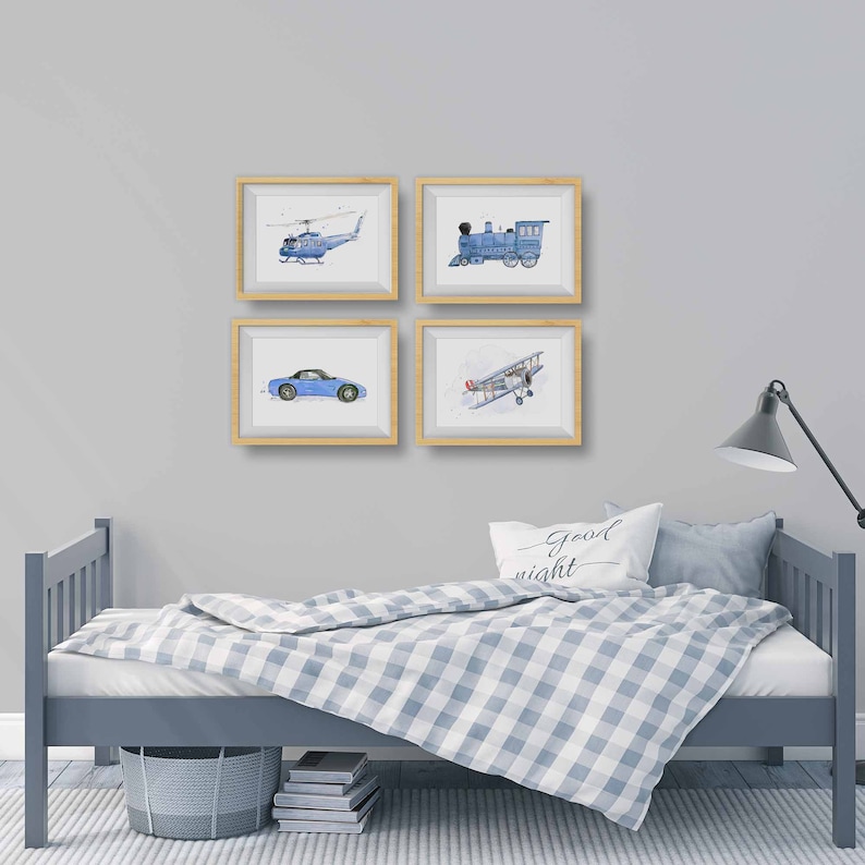 Light Blue Transportation Prints for Toddler Boys Room Set of - Etsy