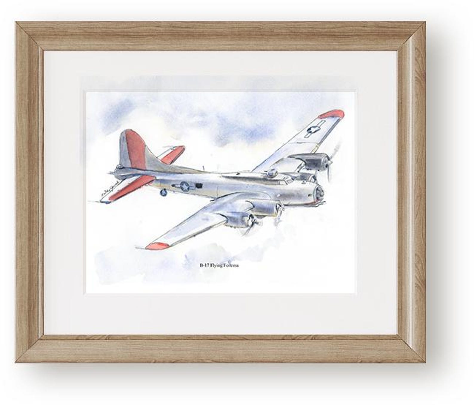 B17 Flying Fortress Print: Vintage Watercolor Airplane Wall Art - Etsy