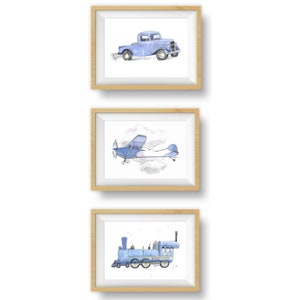 Light Blue Train Print for Toddler Boys Room, Nursery Wall Art Decor ...