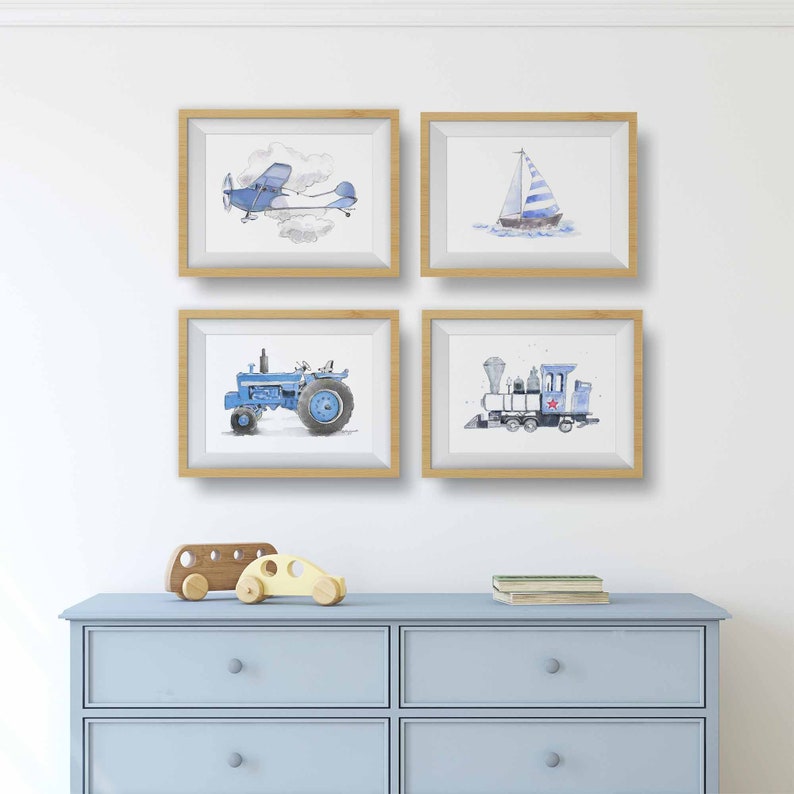 Light Blue Transportation Prints for Toddler Boys Room Set of - Etsy