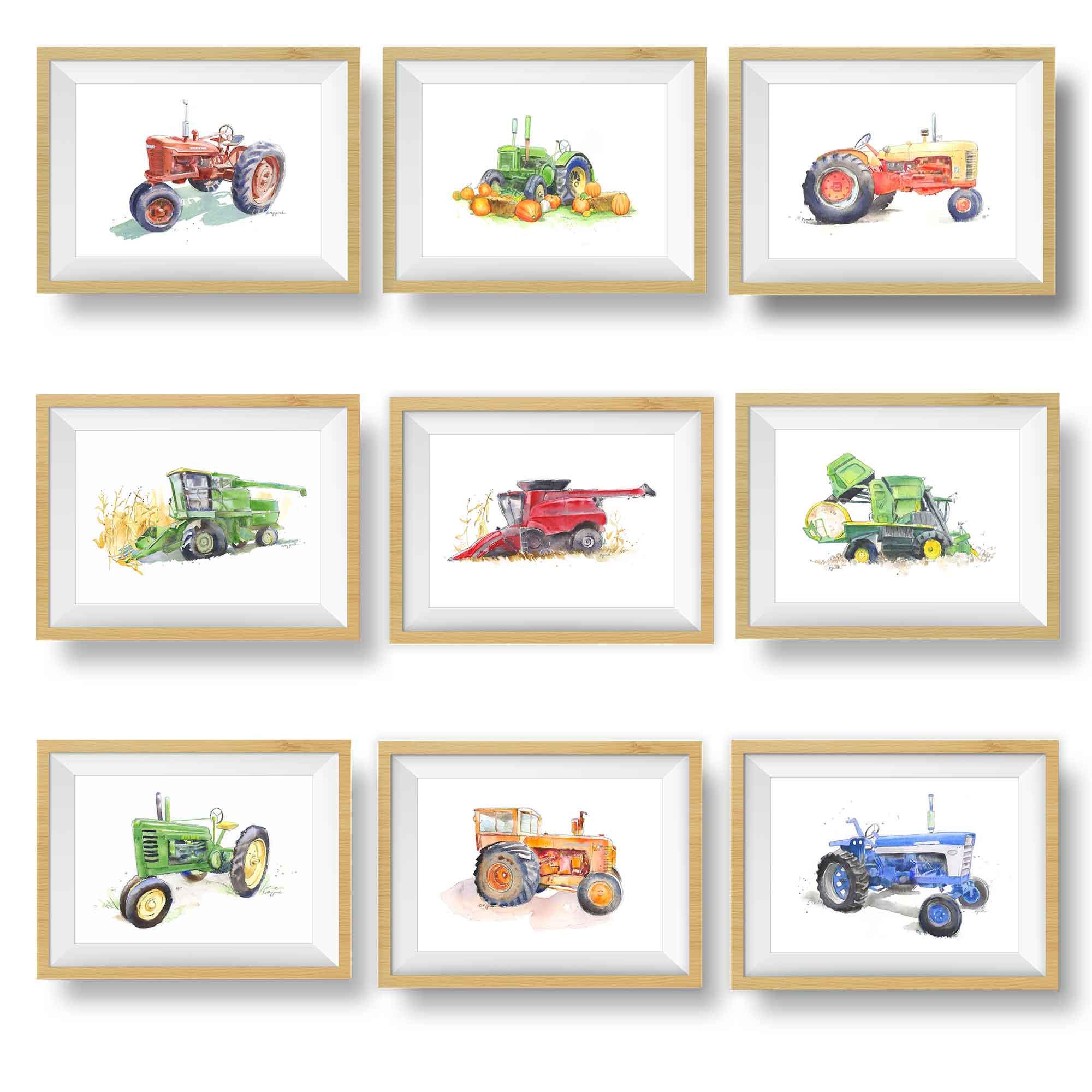 Green Tractor Wall Art, Farm Nursery Art Print, Wall Decor, Tractor ...