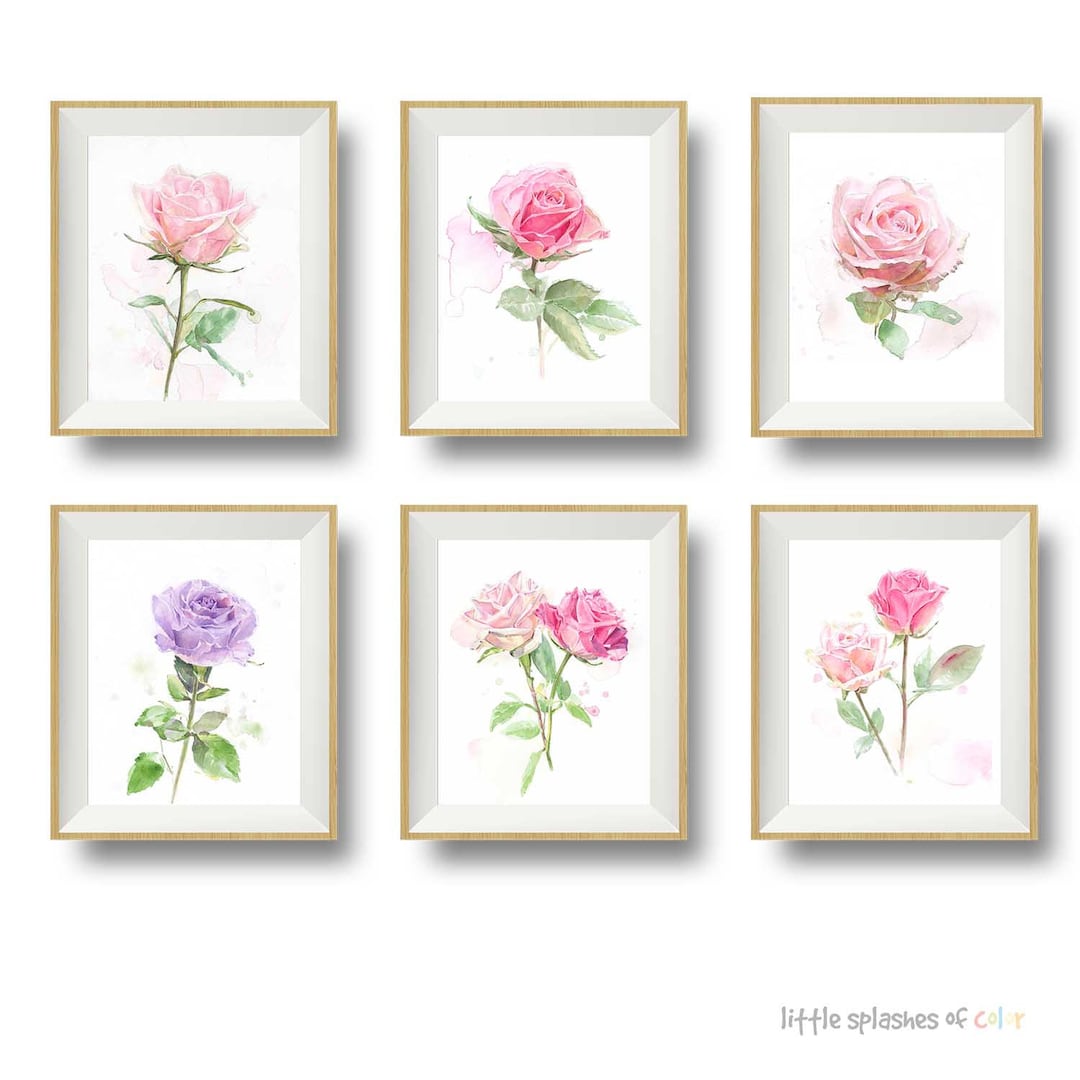 Set of Pink Roses Wall Art Prints, Flower Art Paintings, Nursery Wall ...