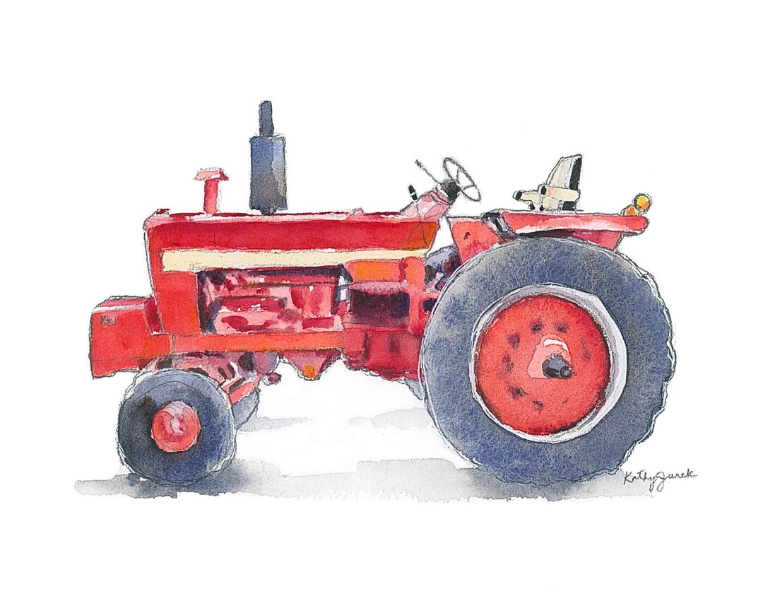 Red Tractor Print for Boys Rooms, Farm Nursery, Wall Decor, Watercolor ...