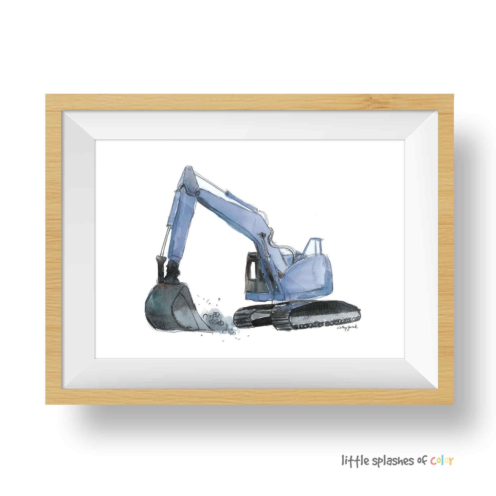 Blue Gray Excavator Truck Print, Construction Wall Art, Toddler Boys ...