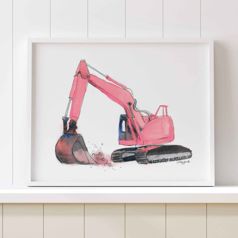 Pink Excavator Truck Print for Toddler Girls Room Decor Truck - Etsy