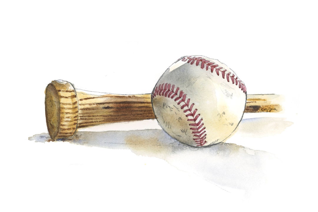 Baseball and Bat Wall Art Print, Sports Decor, Baseball Artwork, Teen ...