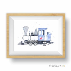 Light Blue Train Prints, Set of 4, Train Wall Art Prints, Nursery ...