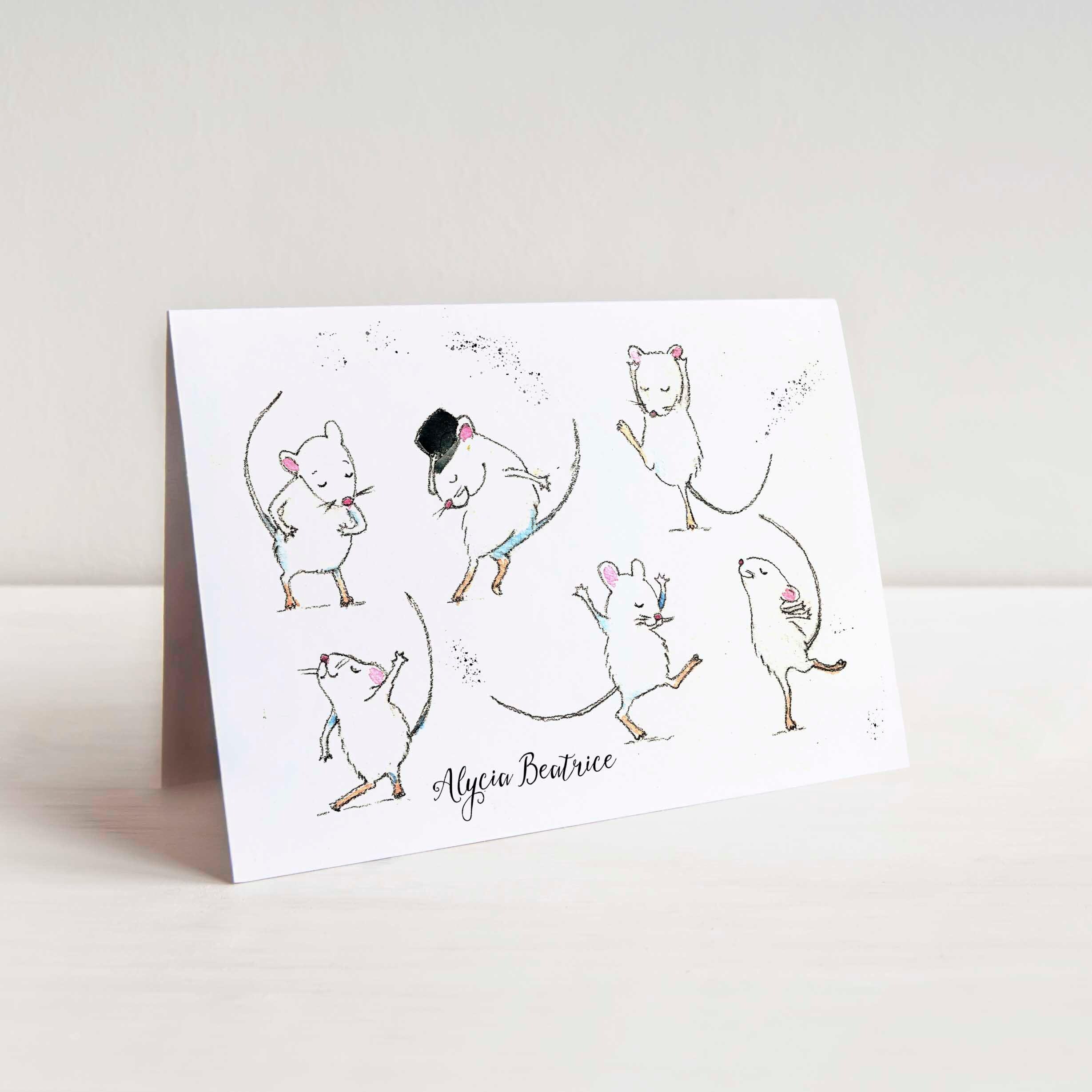 Dancing Mice Note Cards Set, Cute Mouse Greeting Cards, Gift for Her ...