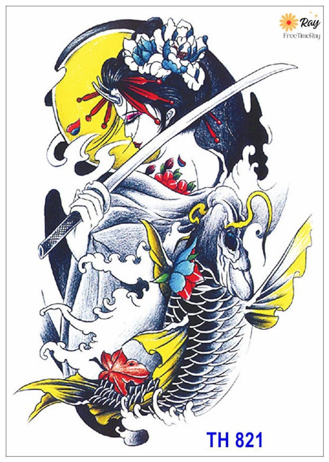 Koi Fish Japanese Female Samurai Body Tattoo Geisha Fish Swimming ...