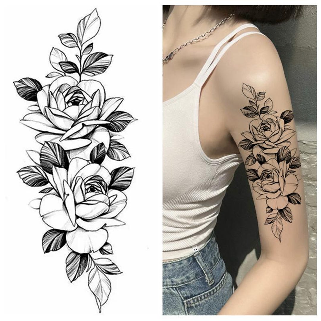 Peony Flowers Hand Drawing Body Tattoos Black Sketch Flower Floral ...